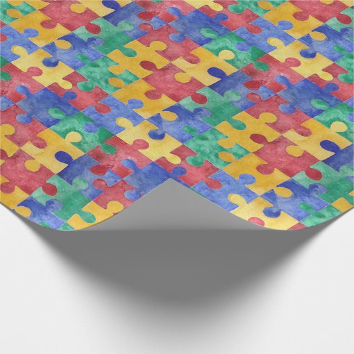Autism watercolor puzzle wrapping paper | Zazzle