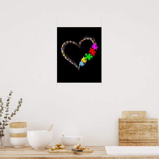 Autistic | Autism Awareness Heart Puzzle Piece Poster | Zazzle