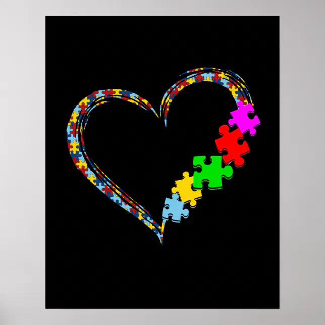 Autistic | Autism Awareness Heart Puzzle Piece Poster | Zazzle