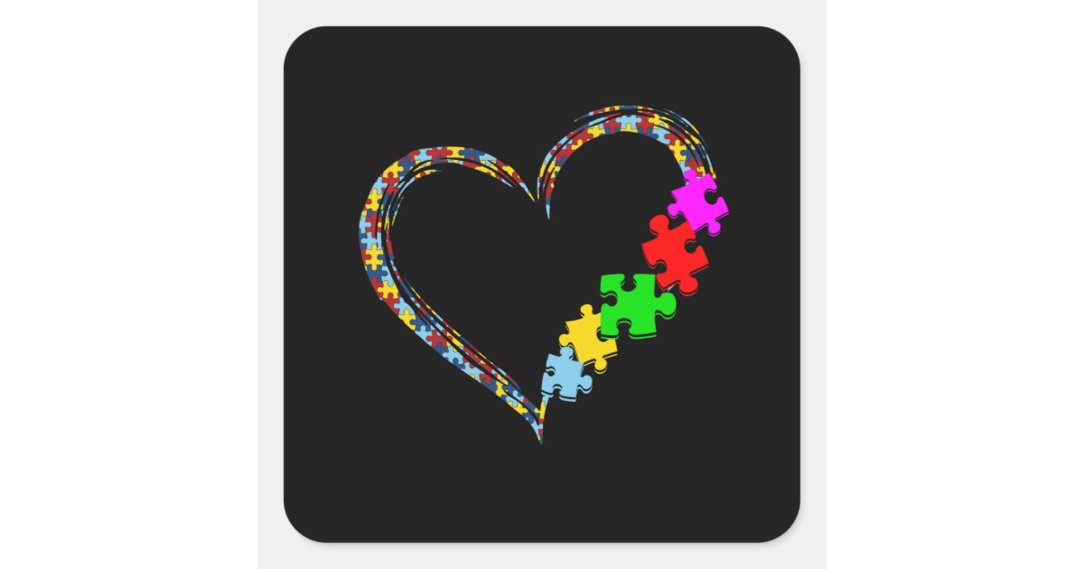 Autistic | Autism Awareness Heart Puzzle Piece Square Sticker | Zazzle
