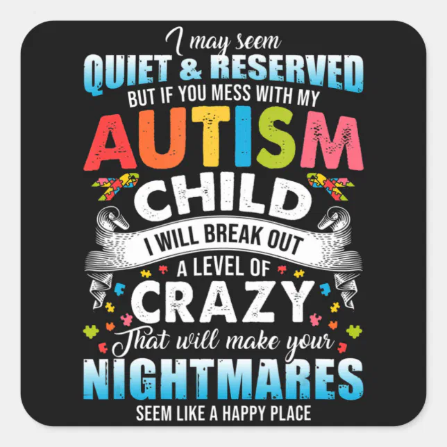 Autistic Autism Awareness Puzzle Pieces Proud Auti Square Sticker | Zazzle