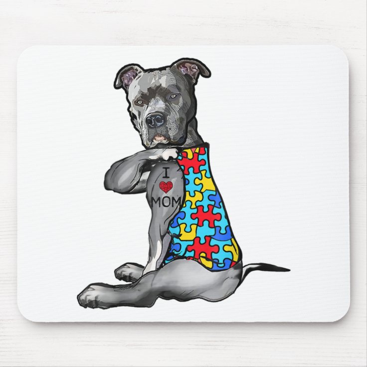 Autistic | Cool Pitbull I Love Mom Autism Puzzle Mouse Pad | Zazzle
