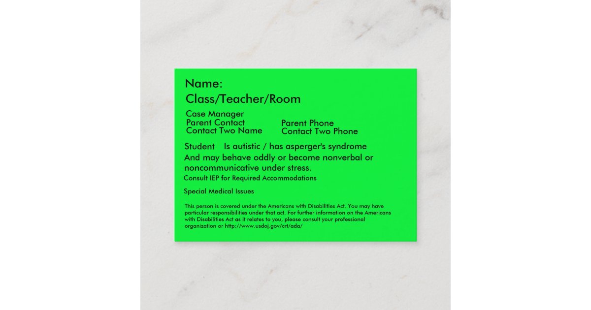 Autistic Student Card | Zazzle