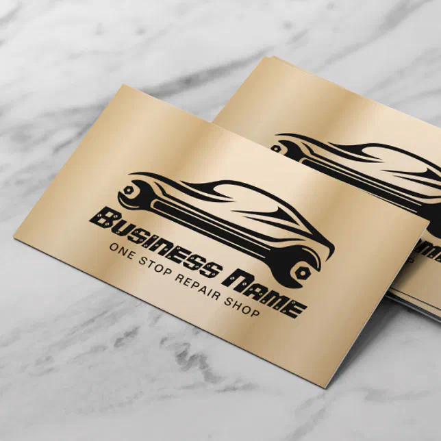 Auto Car Repair Modern Gold Automotive Mechanic Business Card | Zazzle