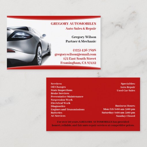 Auto Cars Business Card | Zazzle