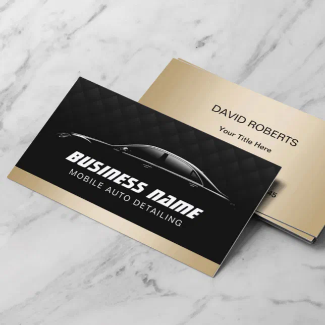 Auto Detailing Automotive Modern Black & Gold Car Business Card | Zazzle