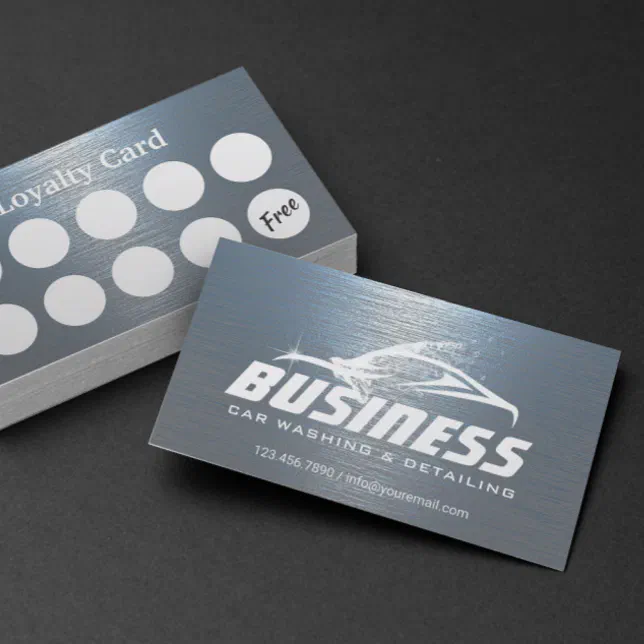 Auto Detailing Car Wash Cool Blue Metal Automotive Loyalty Card | Zazzle