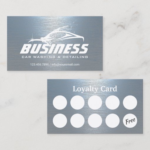 Auto Detailing Car Wash Cool Blue Metal Automotive Loyalty Card | Zazzle