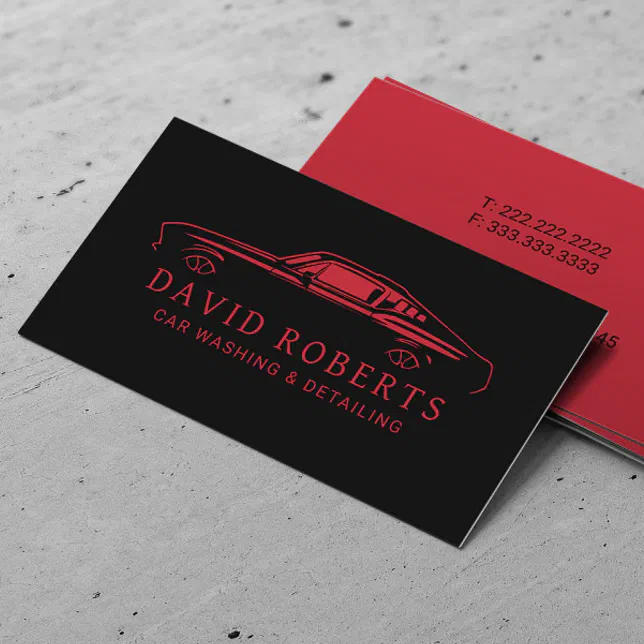 Auto Detailing Car Wash Minimalist Black & Red Business Card | Zazzle
