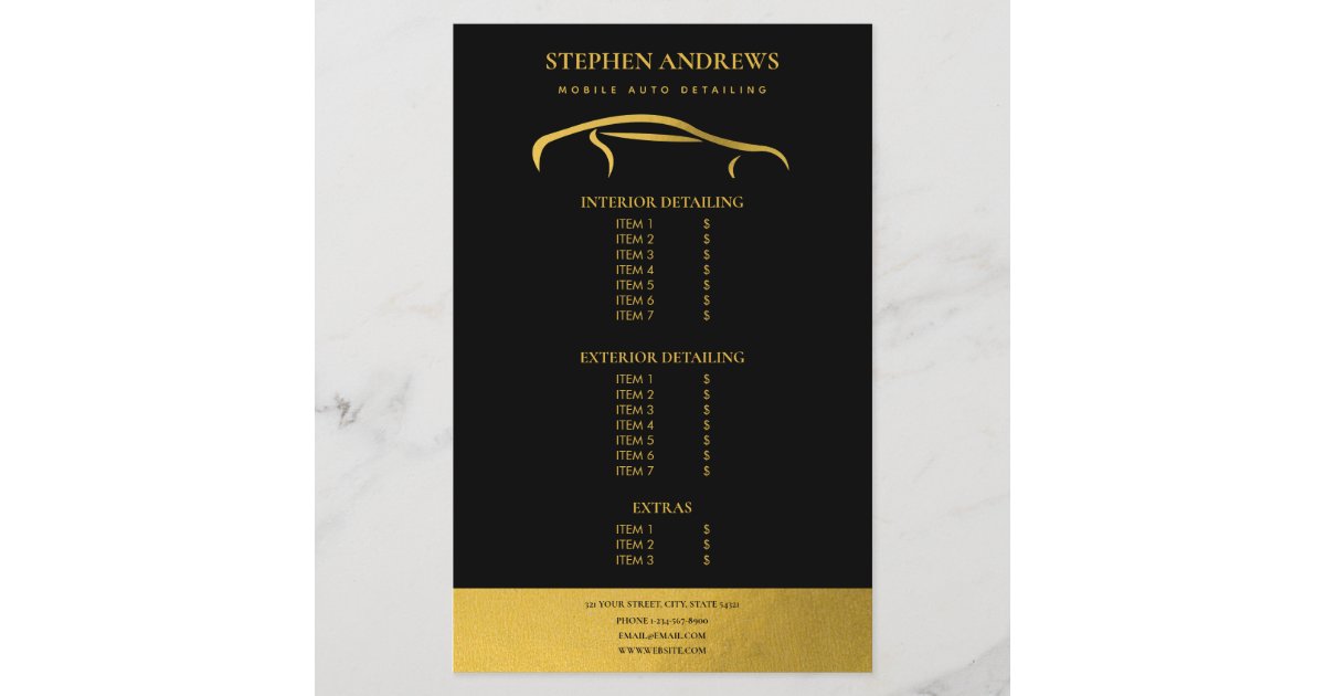 Auto Detailing Cleaning Auto Repair Price List Flyer | Zazzle