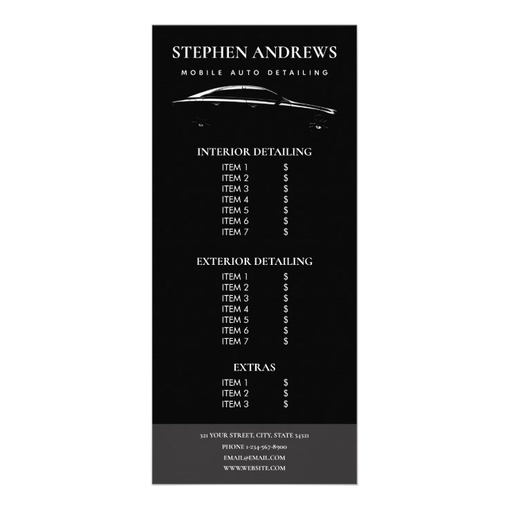 Auto Detailing Cleaning Auto Repair Price List Rack Card | Zazzle