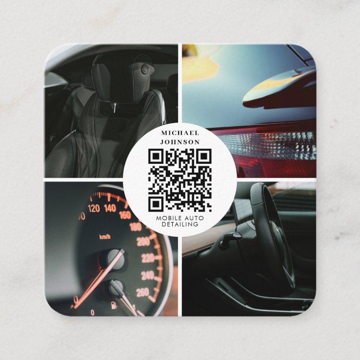 Auto Detailing Cleaning Auto Repair QR Code Social Square Business Card ...