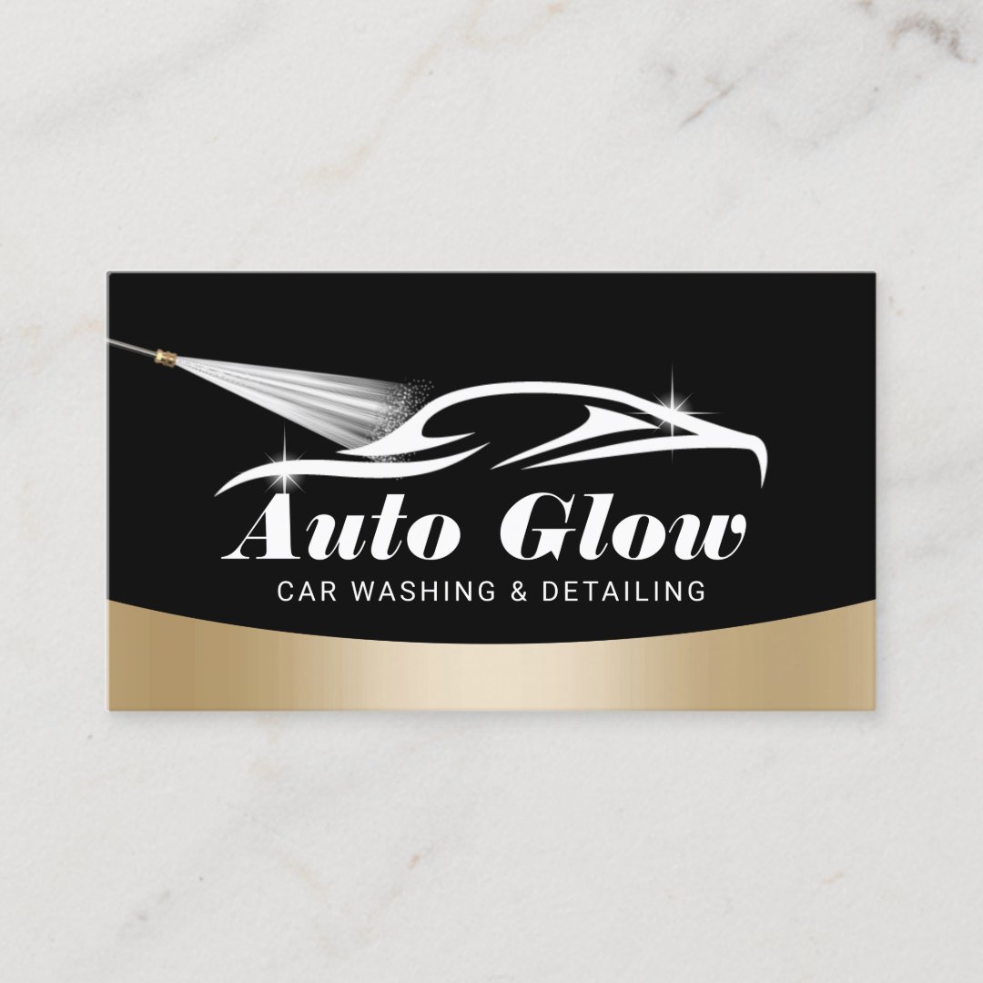 Auto Detailing Modern Black Gold Car Cleaning Business Card | Zazzle