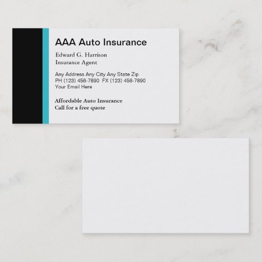Auto Insurance Agent Business Cards | Zazzle