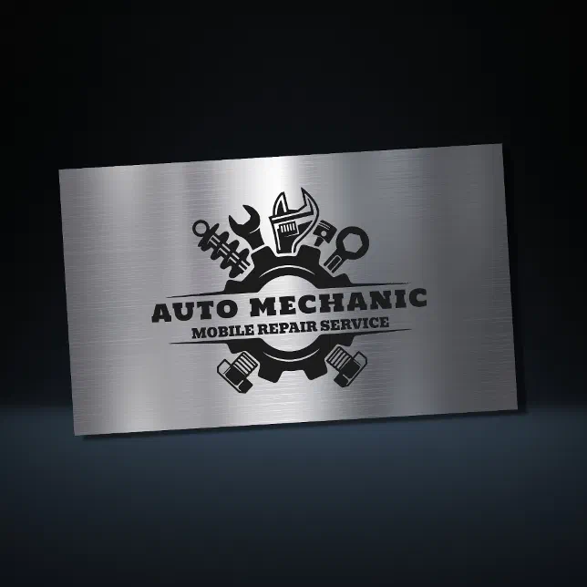 Auto Mechanic Automotive Repair Service Metal Business Card | Zazzle