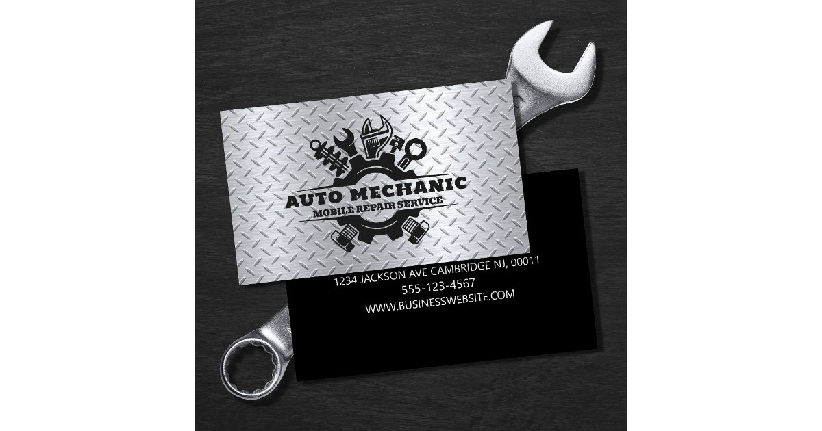 Auto Mechanic Automotive Repair Service Metal Business Card | Zazzle