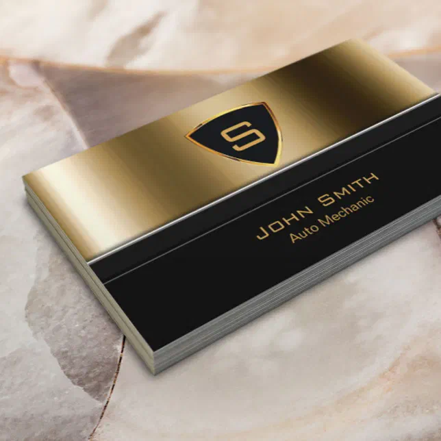 Auto Mechanic Royal Gold Monogram Automotive Business Card | Zazzle