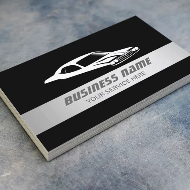 Auto Modern Silver Striped Automotive Car Business Card | Zazzle