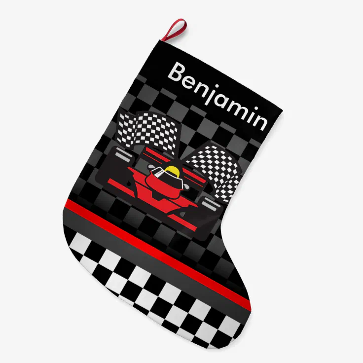 Auto Racing Design Large Christmas Stocking | Zazzle