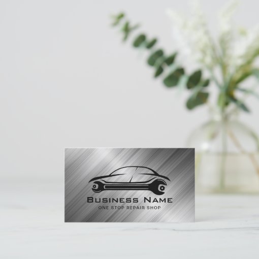 Auto Repair Automotive Metallic Car Mechanic Business Card | Zazzle