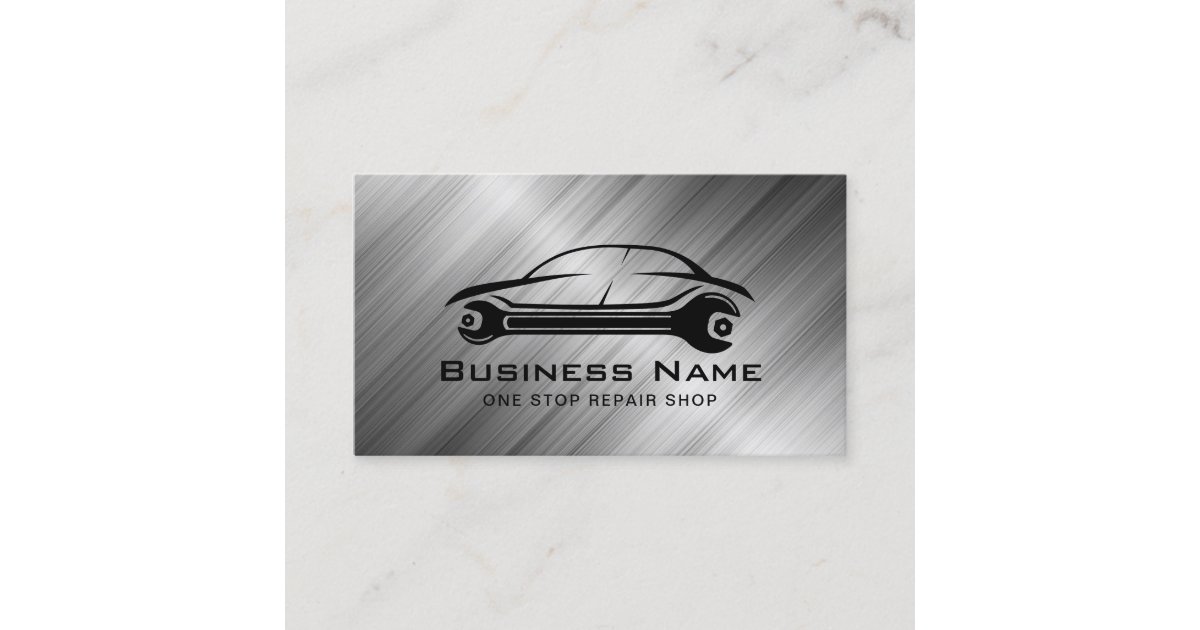Auto Repair Automotive Metallic Car Mechanic Business Card | Zazzle