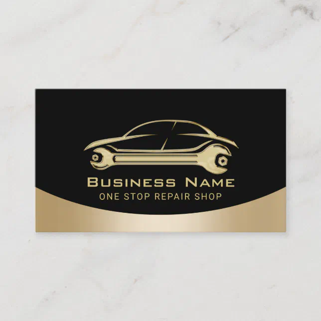 Auto Repair Automotive Modern Black Gold Mechanic Business Card | Zazzle