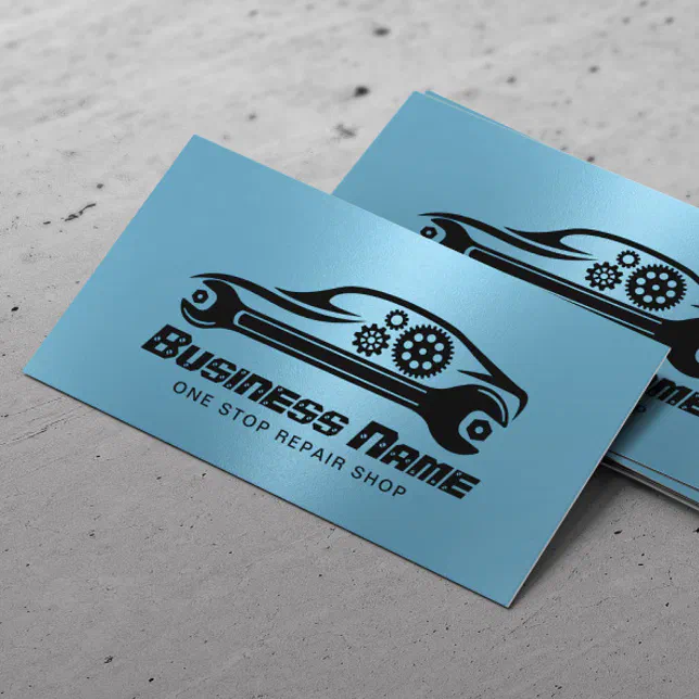 Auto Repair Car & Wrench Blue Automotive Mechanic Business Card | Zazzle