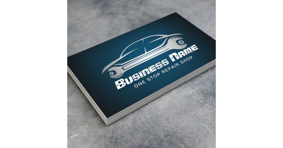 Auto Repair Car & Wrench Blue Automotive Mechanic Business Card | Zazzle