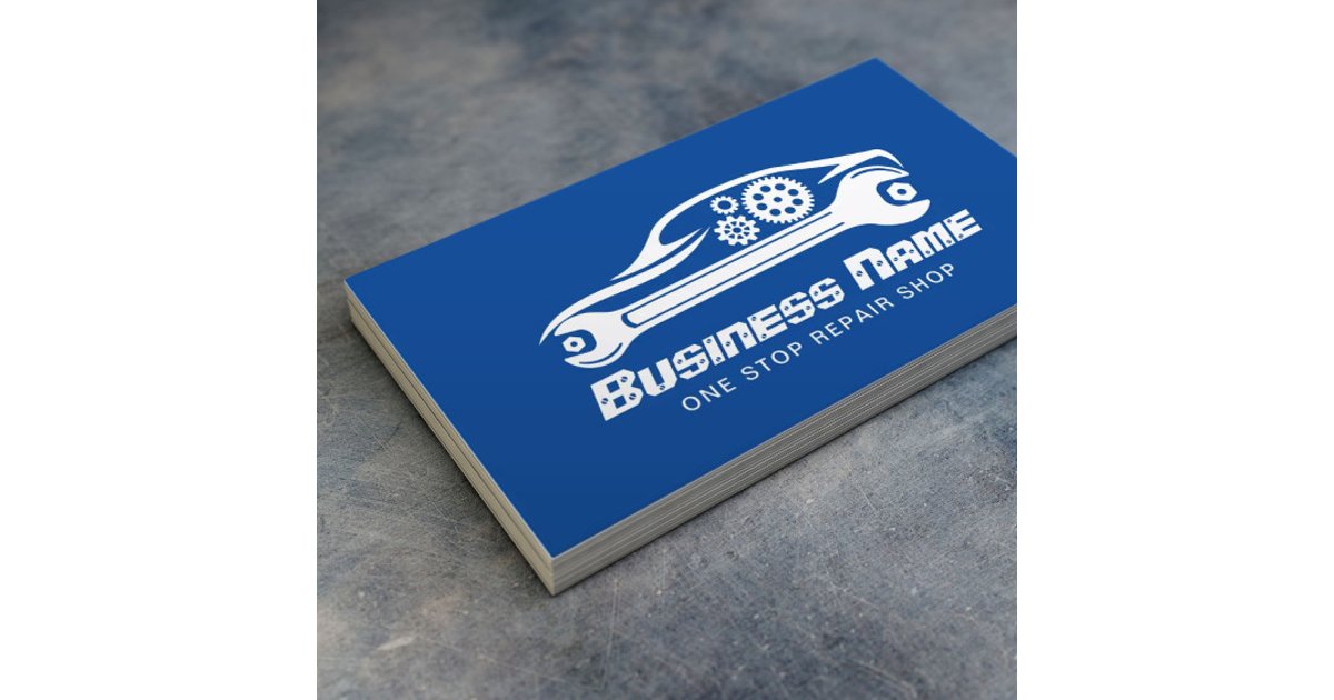 Auto Repair Car & Wrench Blue Mechanic Business Card | Zazzle