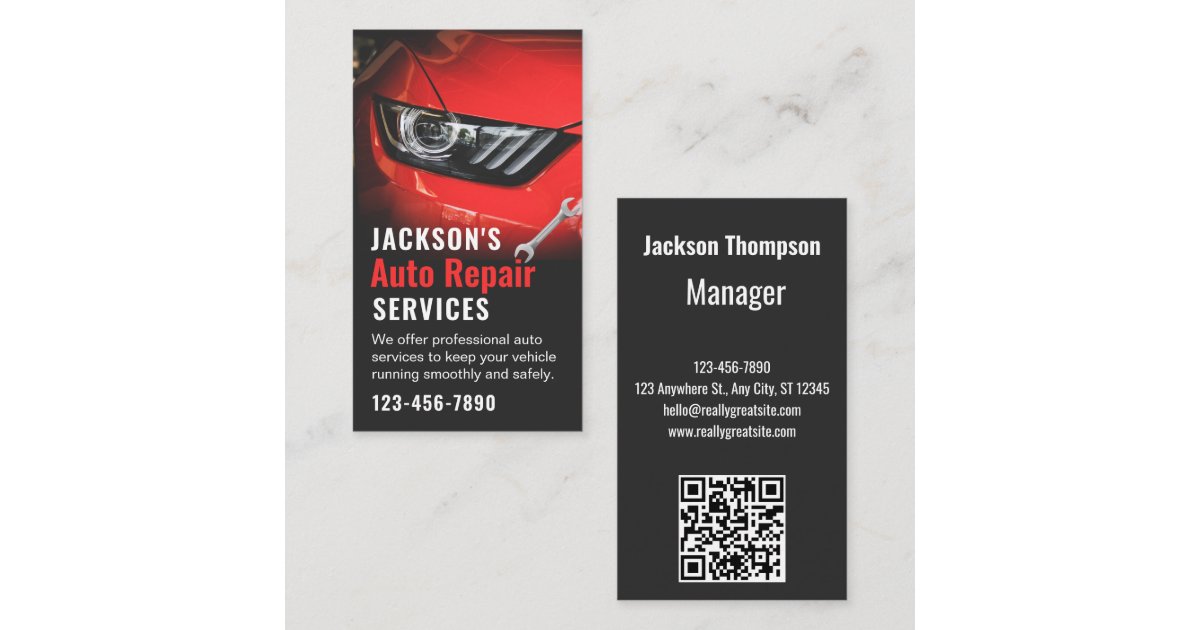 Auto Repair Car & Wrench Red Automotive Mechanic Business Card | Zazzle