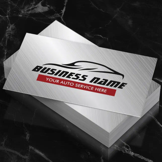 Auto Repair Cool Car Shape Metallic Automotive Business Card | Zazzle