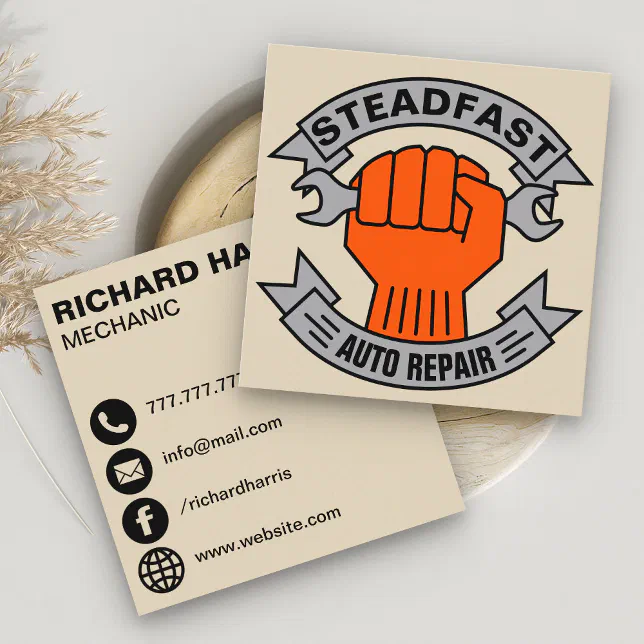 Auto Repair Shop Car Service Mechanic Square Business Card | Zazzle