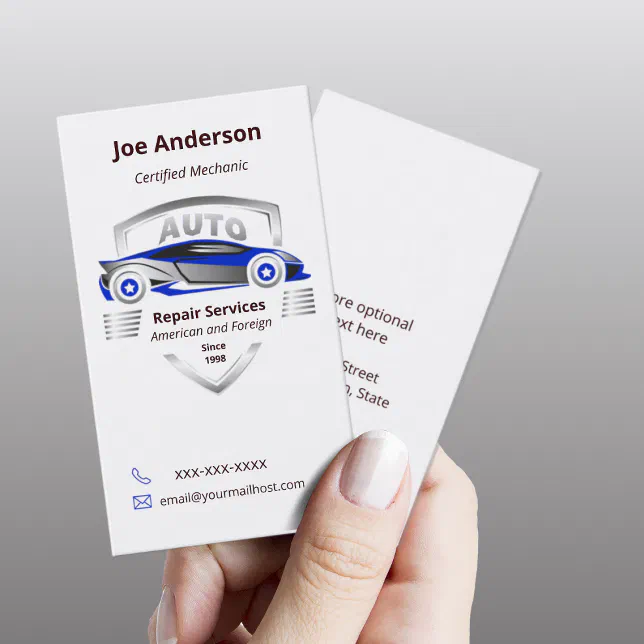 Auto Service Blue and Silver Car Logo Business Card | Zazzle