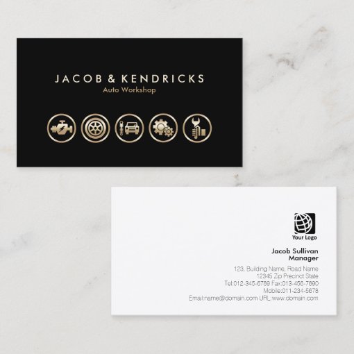 Auto Workshop Gold Icons BusinessCard Business Card | Zazzle