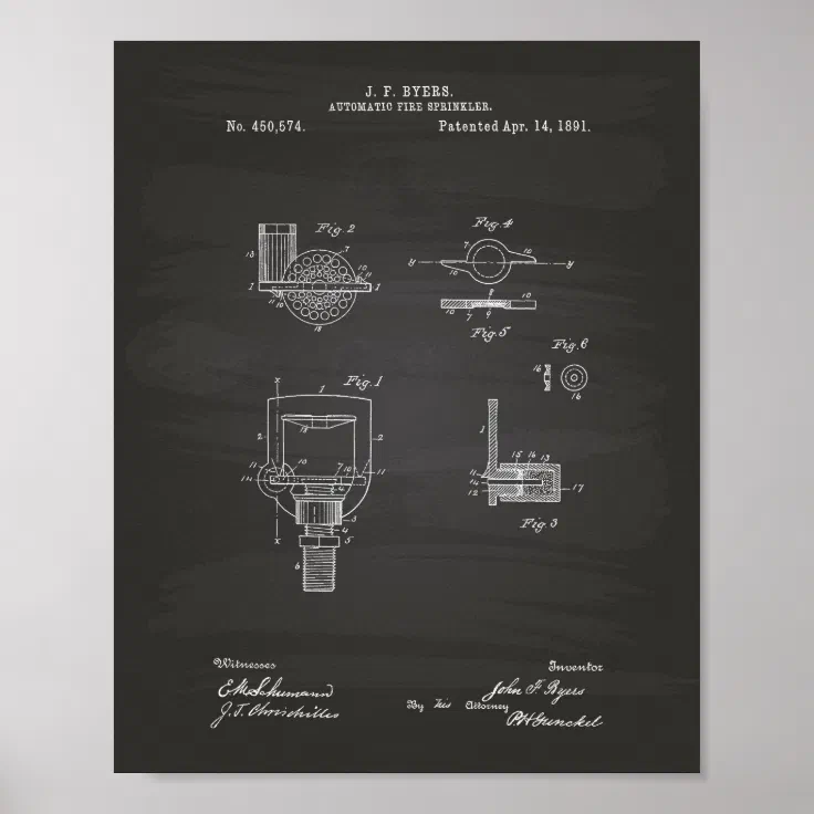 Automatic Fire Sprinkler 1891 Patent - Chalkboard Poster | Zazzle