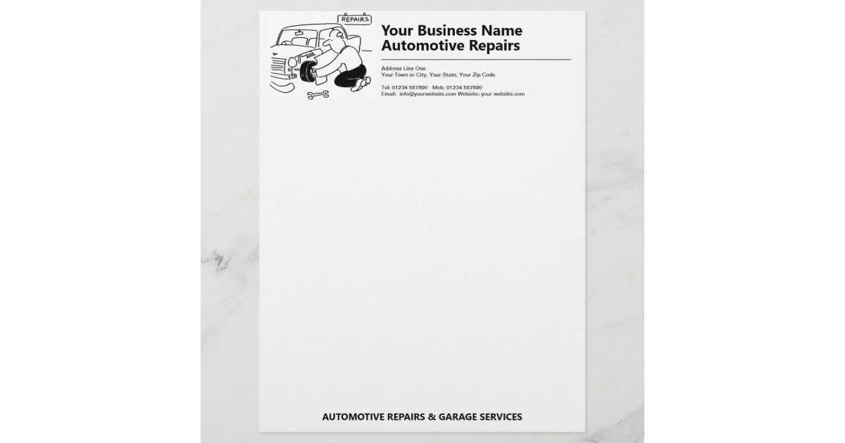 Automotive Repairs Garage Services Business Letterhead | Zazzle