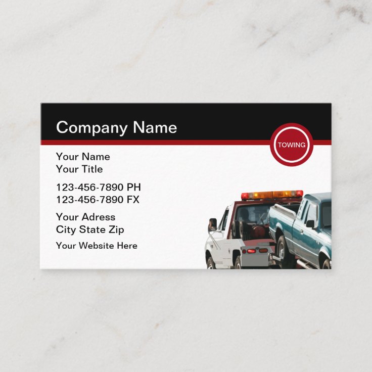 Automotive Towing Tow Truck Business Cards | Zazzle