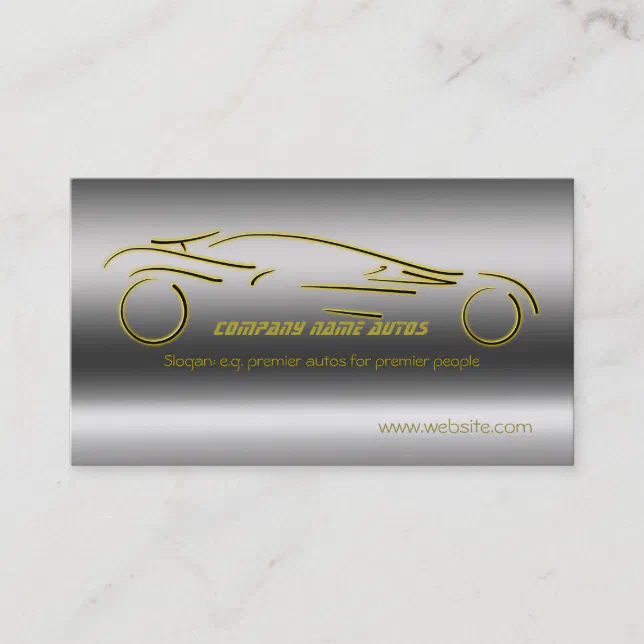 Autotrade Car - Gold Sportscar on steel-effect Business Card | Zazzle