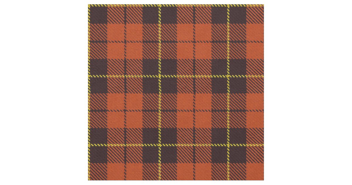 Autum Orange plaid yellow & black stripe Fabric | Zazzle