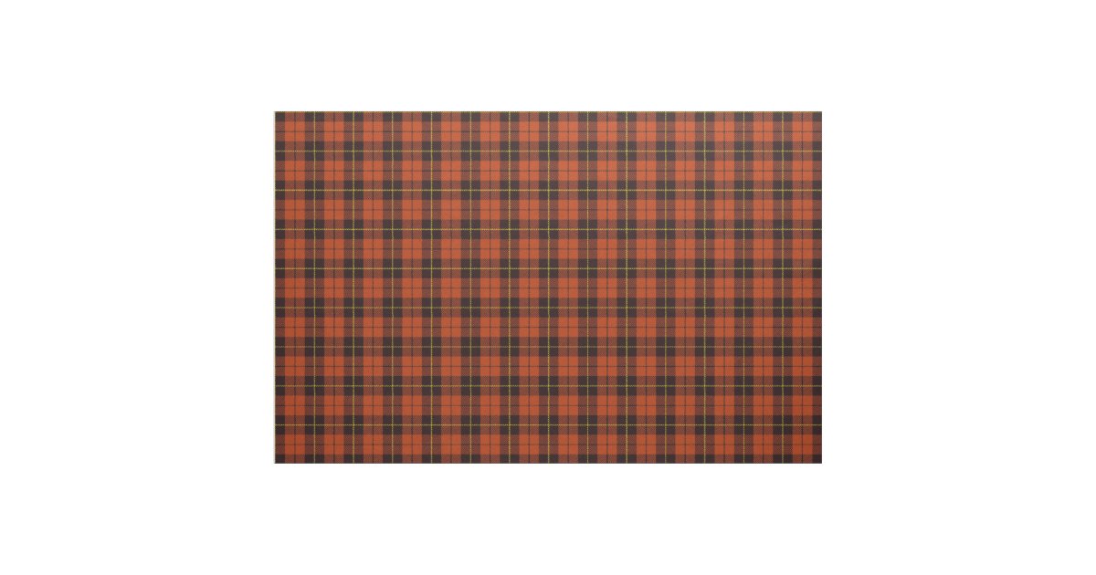 Autum Orange plaid yellow & black stripe Fabric | Zazzle