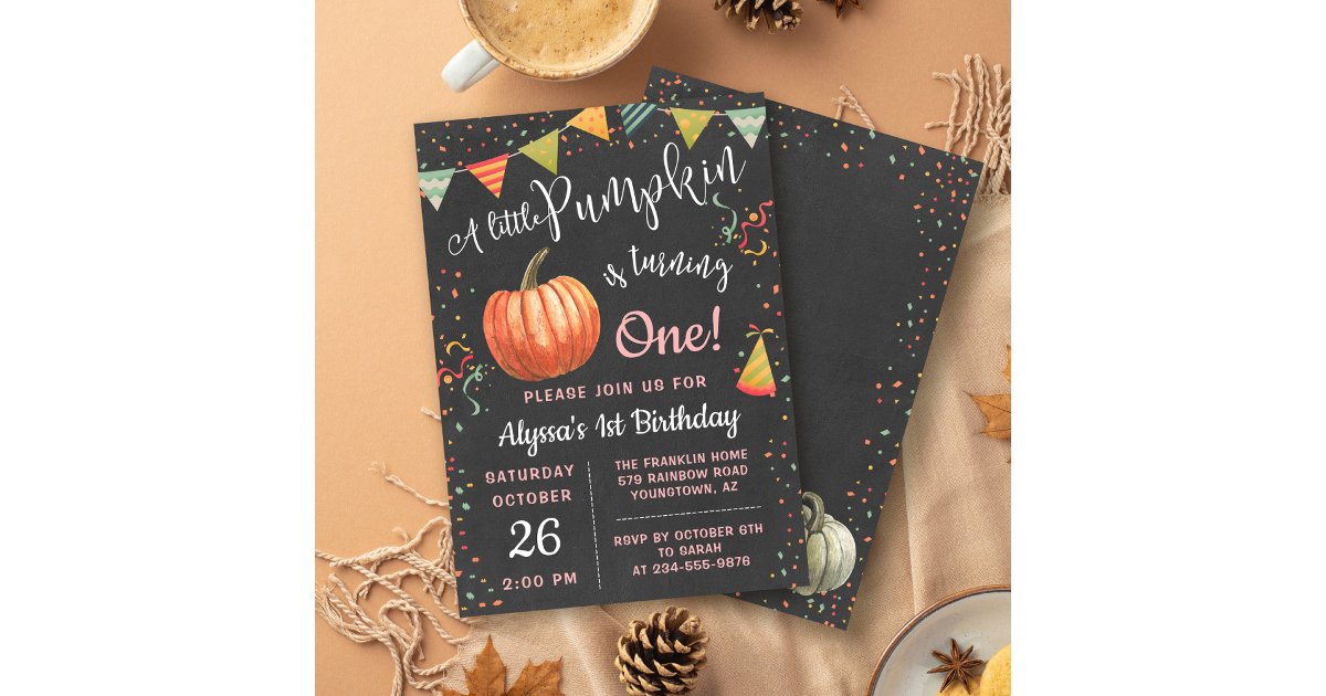 Autumn A Little Pumpkin Chalkboard Fall Birthday Invitation | Zazzle