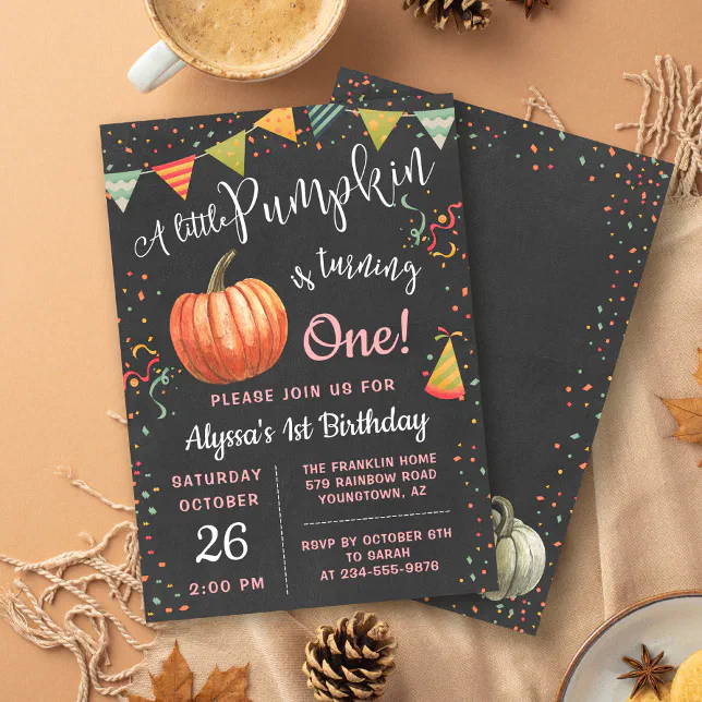 Autumn A Little Pumpkin Chalkboard Fall Birthday Invitation | Zazzle