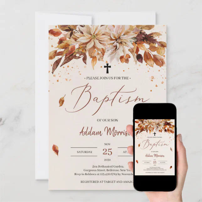 Autumn and Fall Orange Flowers Marigold Baptism Invitation | Zazzle