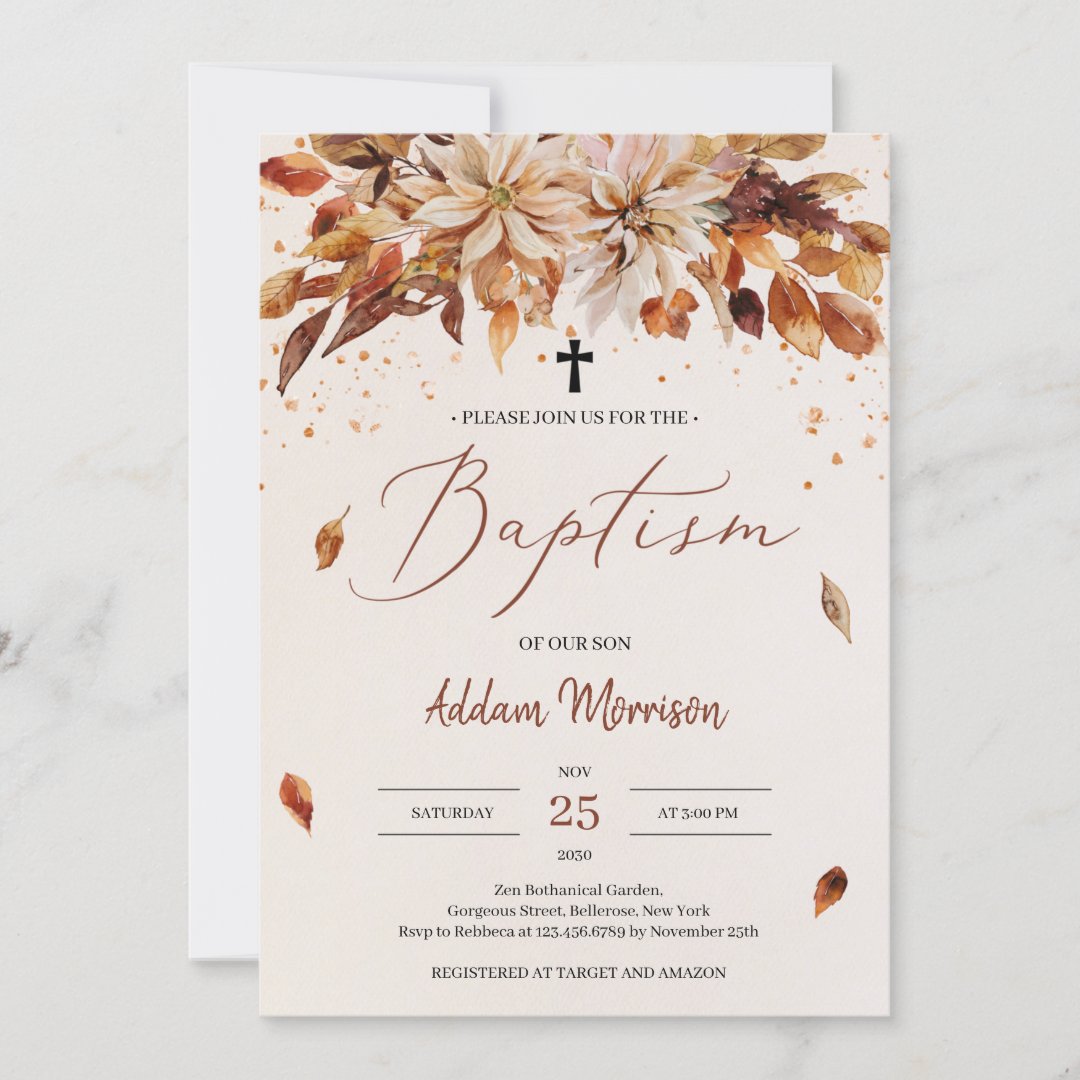 Autumn and Fall Orange Flowers Marigold Baptism Invitation | Zazzle