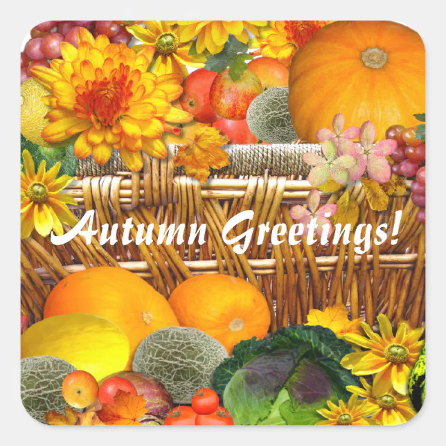 Autumn Basket ~ Envelope Seal/sticker Square Sticker | Zazzle
