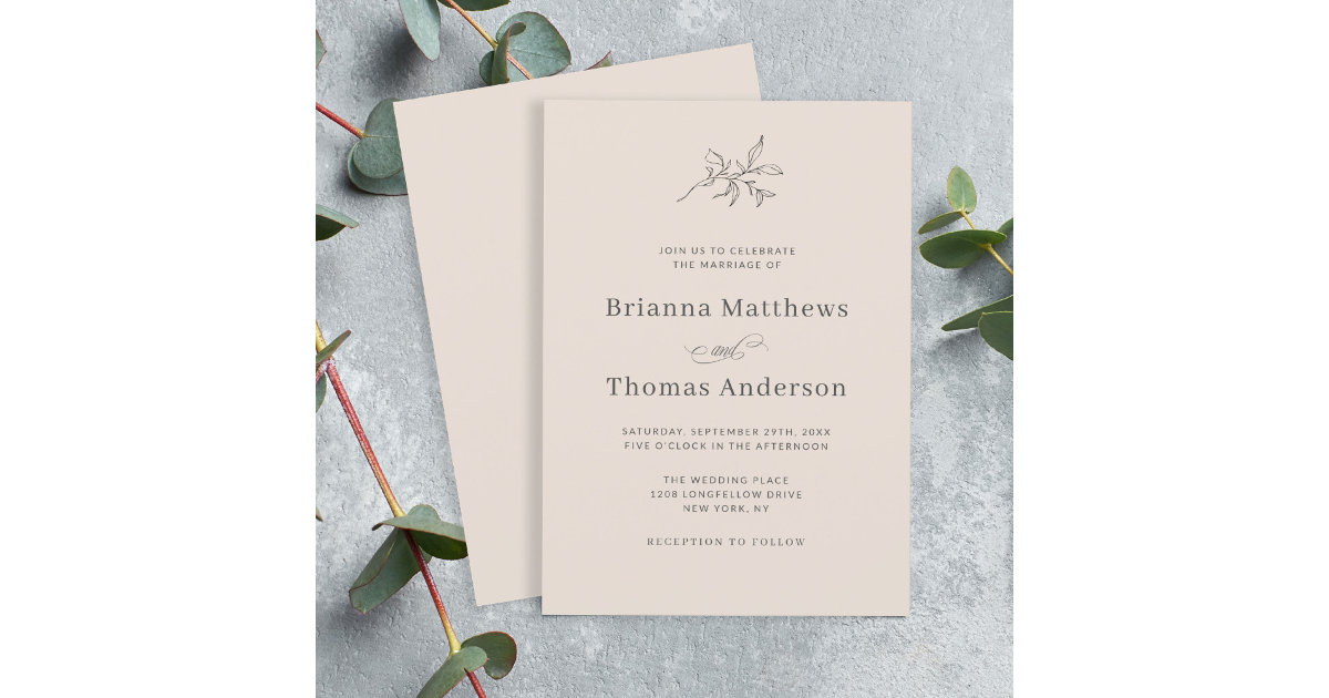 Autumn Beige Simple Elegant Wedding Invitation | Zazzle