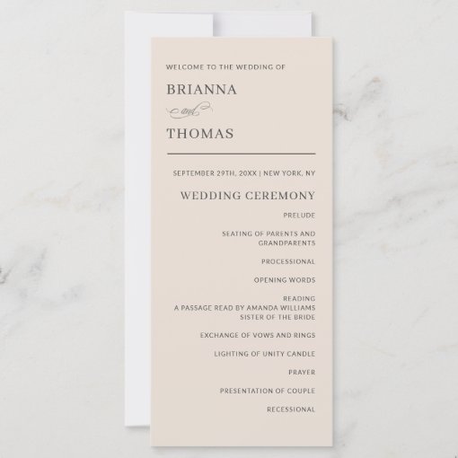 Autumn Beige Simple Elegant Wedding Program | Zazzle