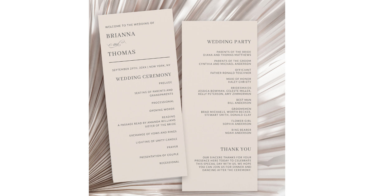 Autumn Beige Simple Elegant Wedding Program | Zazzle