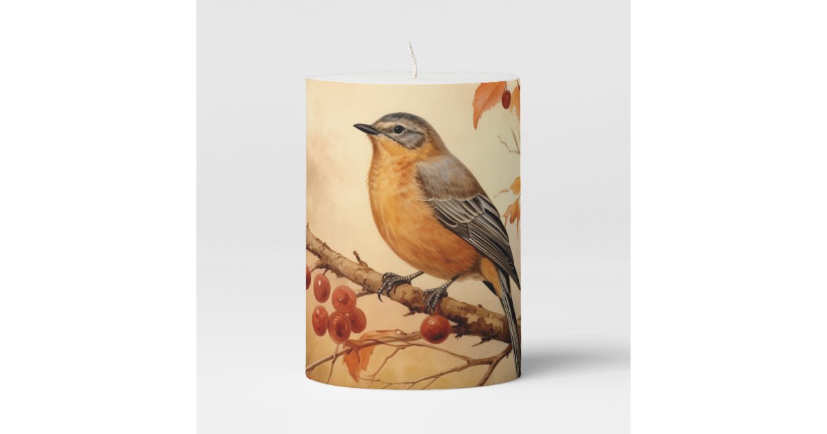 Autumn Bird Pillar Candle | Zazzle