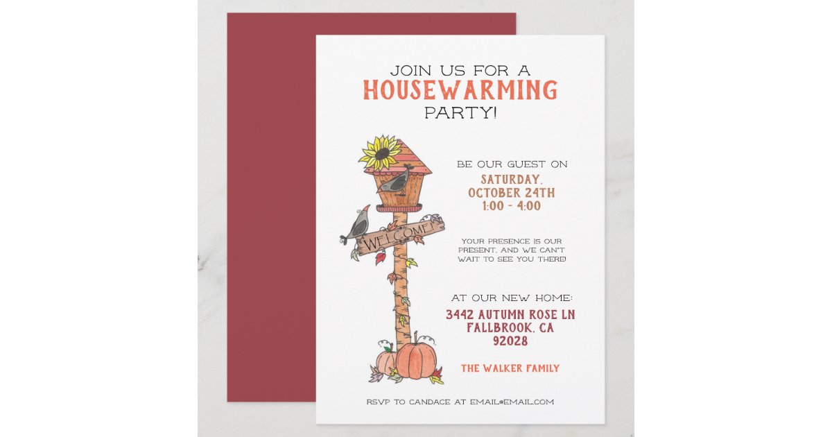 Autumn Birdhouse Crows Welcome Housewarming Invitation | Zazzle